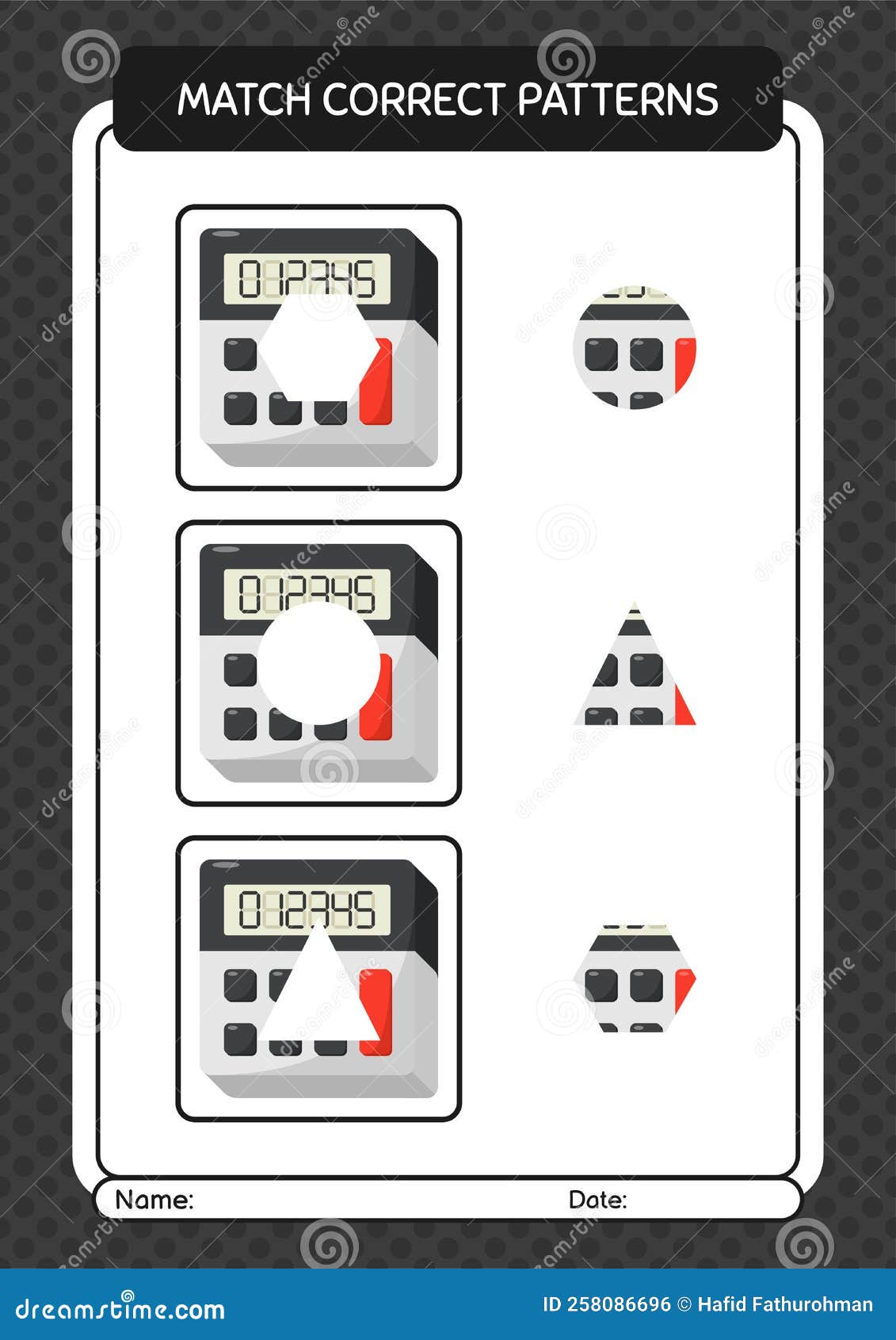Match Pattern Game with Calculator. Worksheet for Preschool Kids, Kids ...
