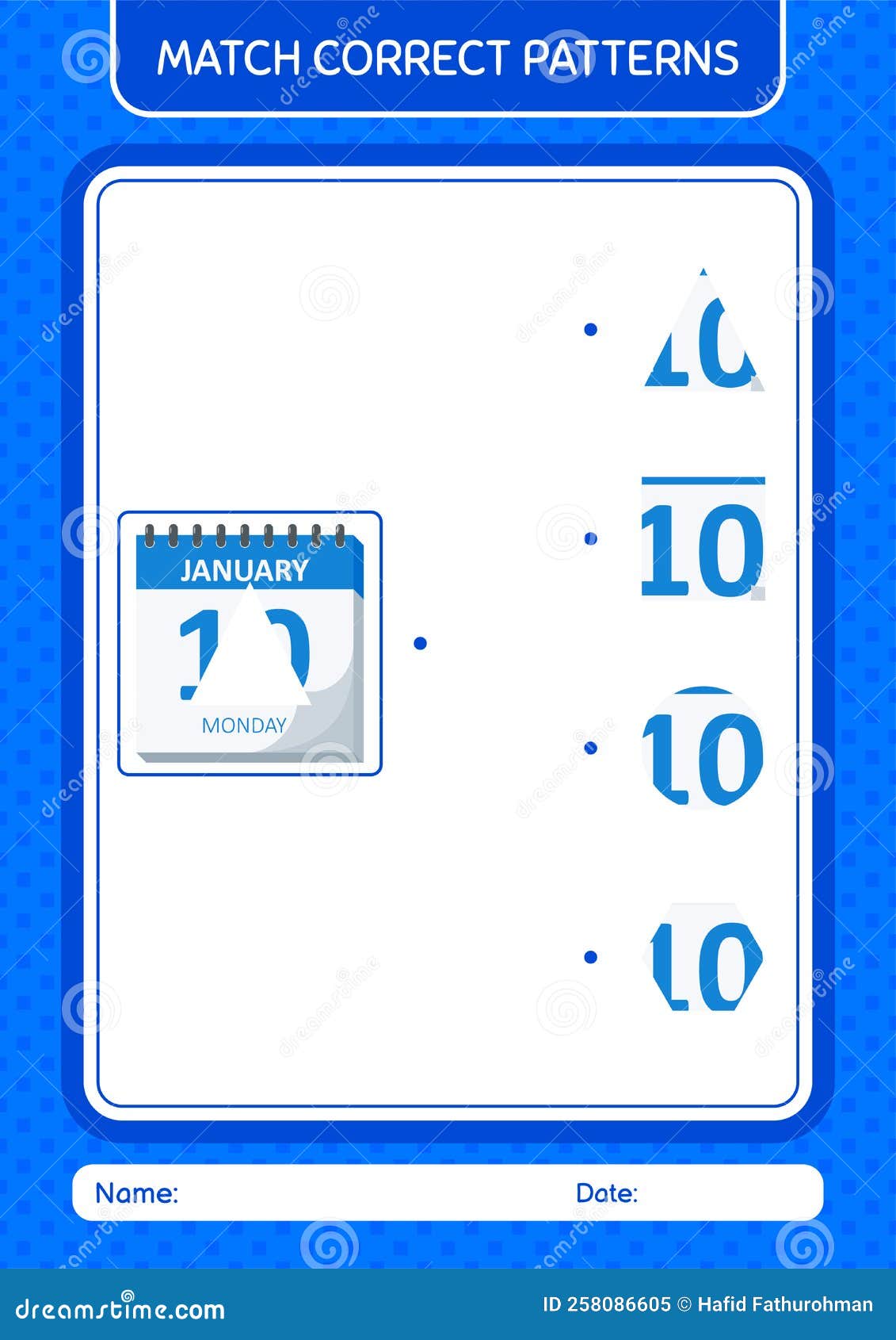 Match Pattern Game with Calendar. Worksheet for Preschool Kids, Kids ...