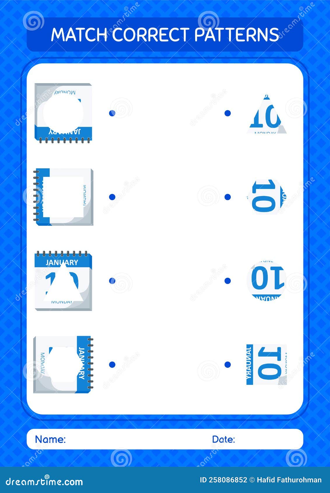 Match Pattern Game with Calendar. Worksheet for Preschool Kids, Kids ...