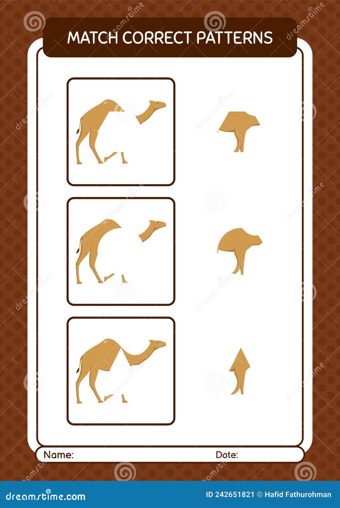 Match Pattern Game with Camel. Worksheet for Preschool Kids, Kids ...