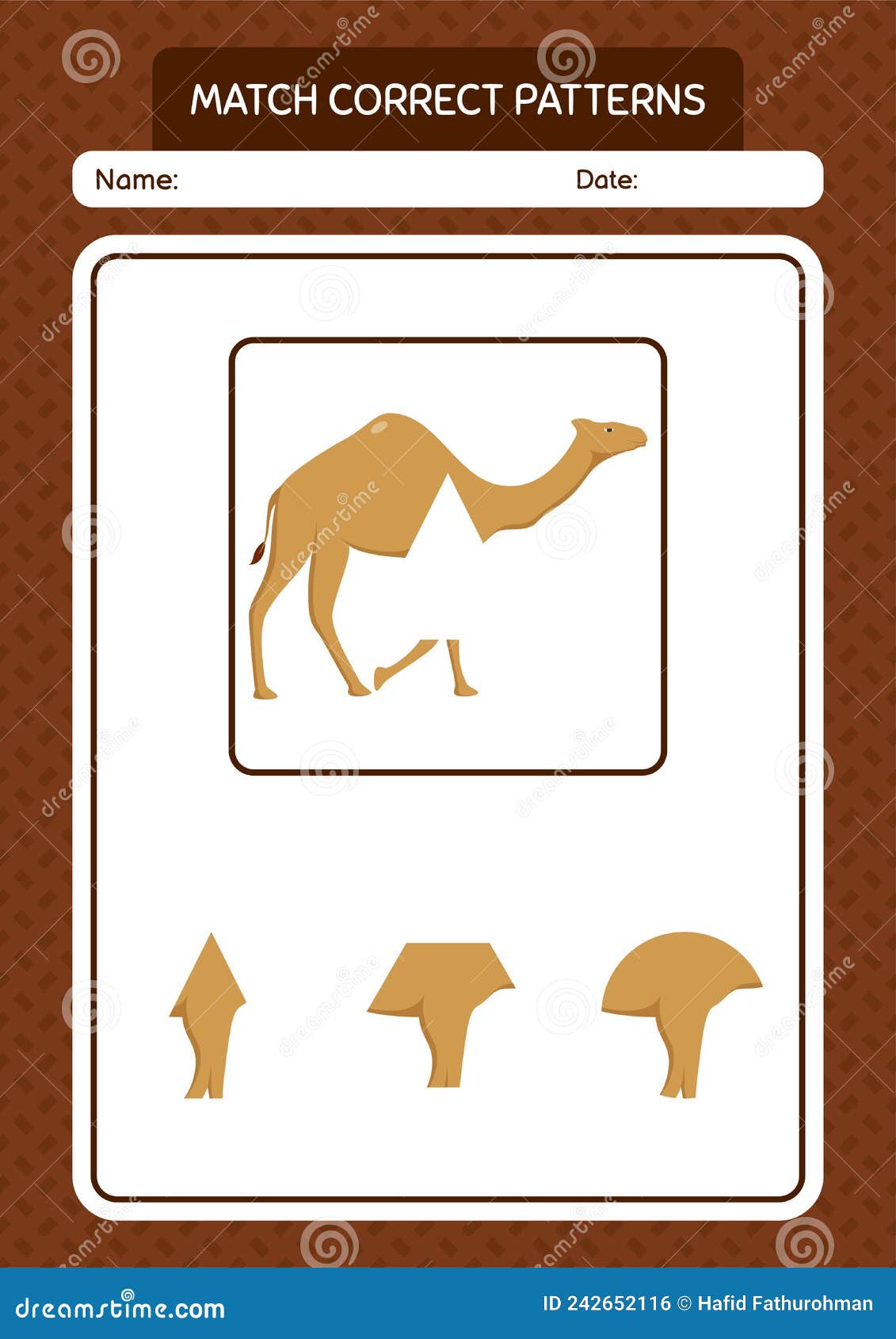 Match Pattern Game with Camel. Worksheet for Preschool Kids, Kids ...