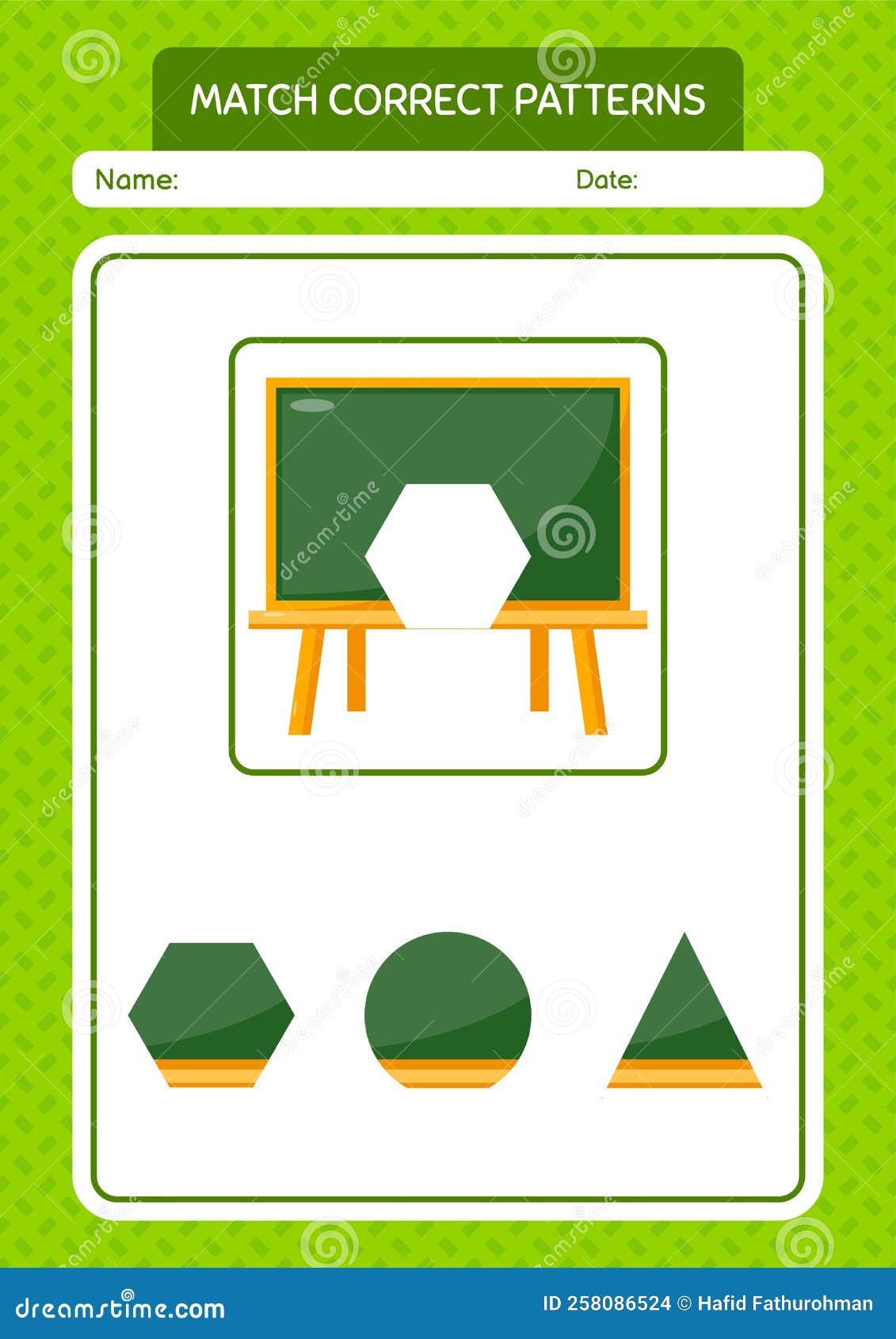 Match Pattern Game with Chalkboard. Worksheet for Preschool Kids, Kids ...