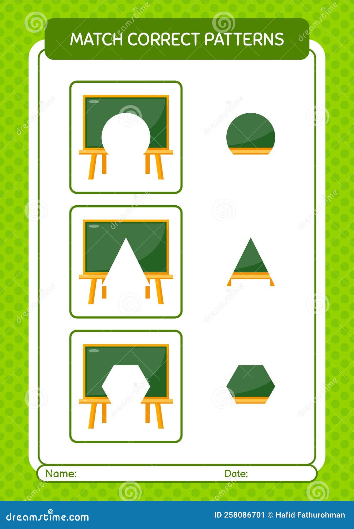 Match Pattern Game with Chalkboard. Worksheet for Preschool Kids, Kids ...