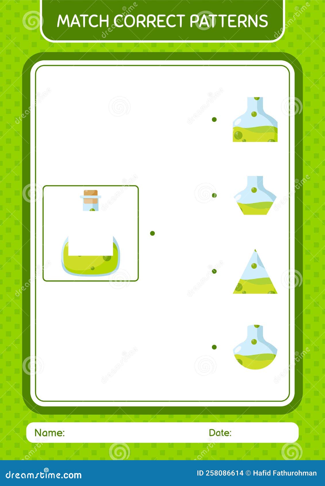 Match Pattern Game with Chemical Bottle. Worksheet for Preschool Kids ...