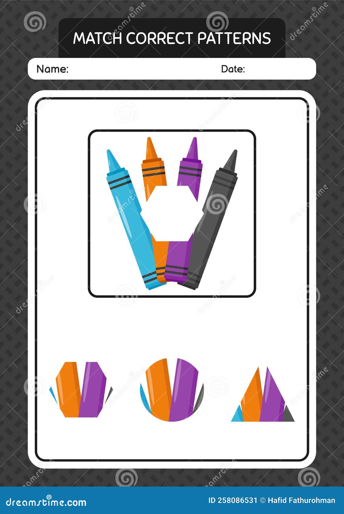 Match Pattern Game with Crayons. Worksheet for Preschool Kids, Kids ...