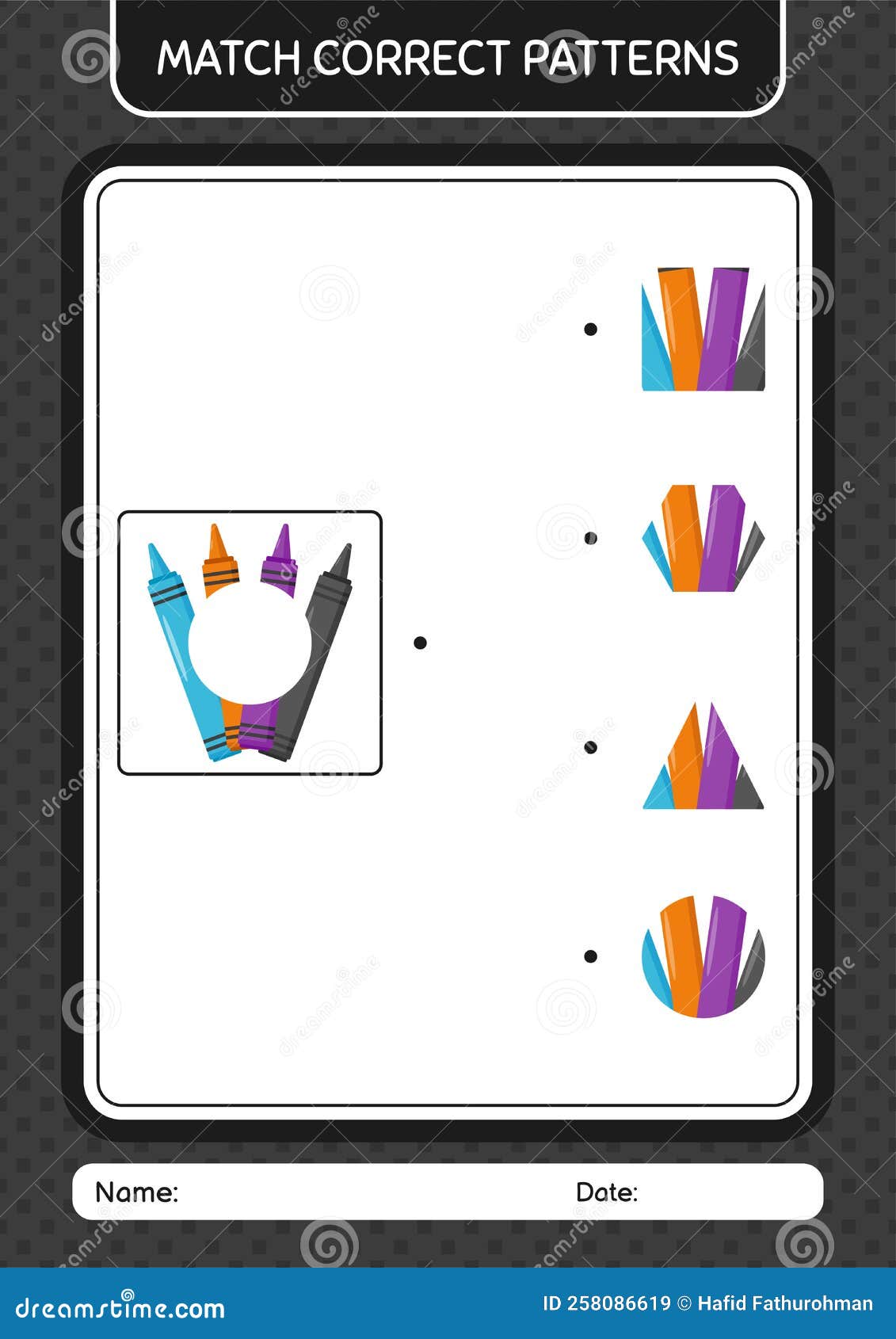 Match Pattern Game with Crayons. Worksheet for Preschool Kids, Kids ...