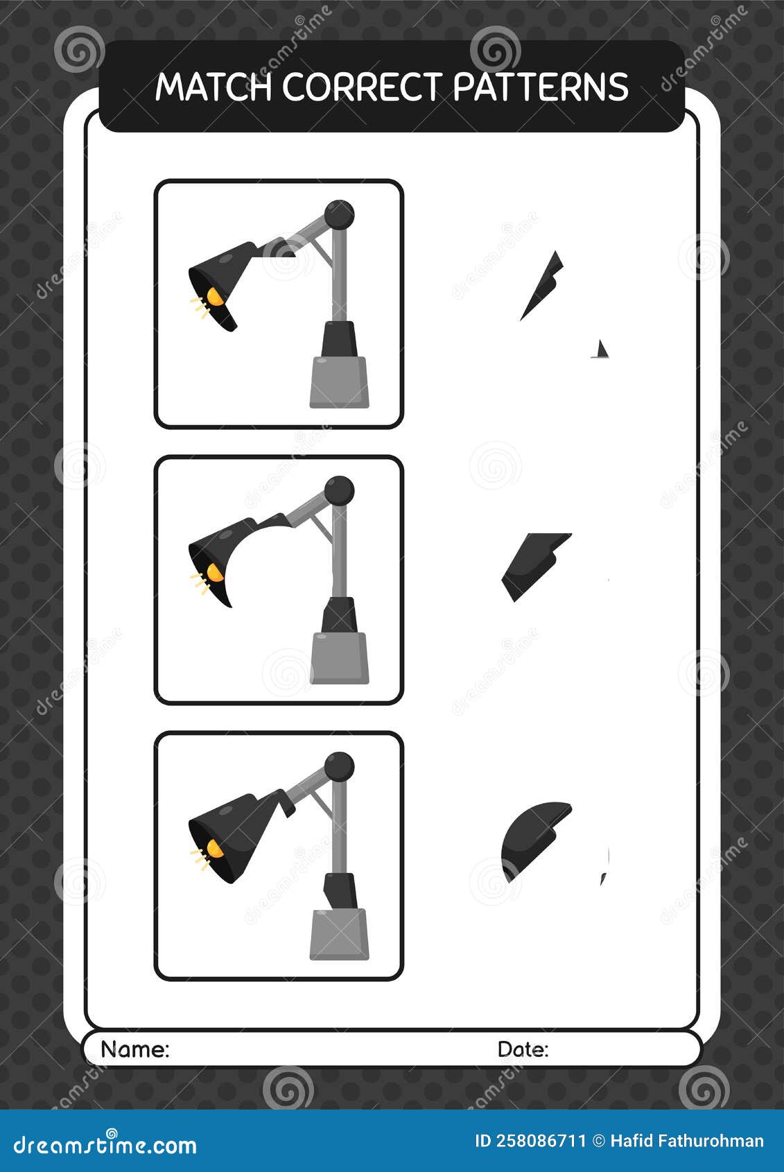 Match Pattern Game with Desk Lamp. Worksheet for Preschool Kids, Kids ...