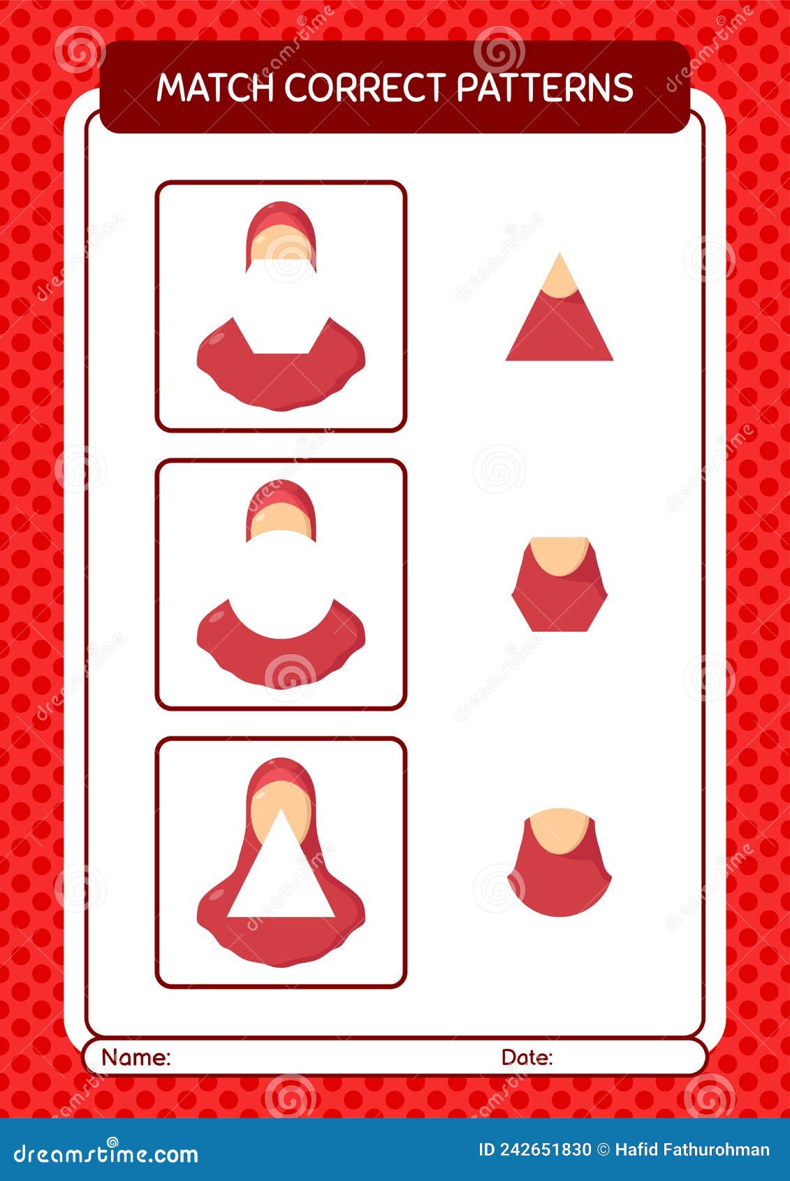 Match Pattern Game with Female Moslem. Worksheet for Preschool Kids ...