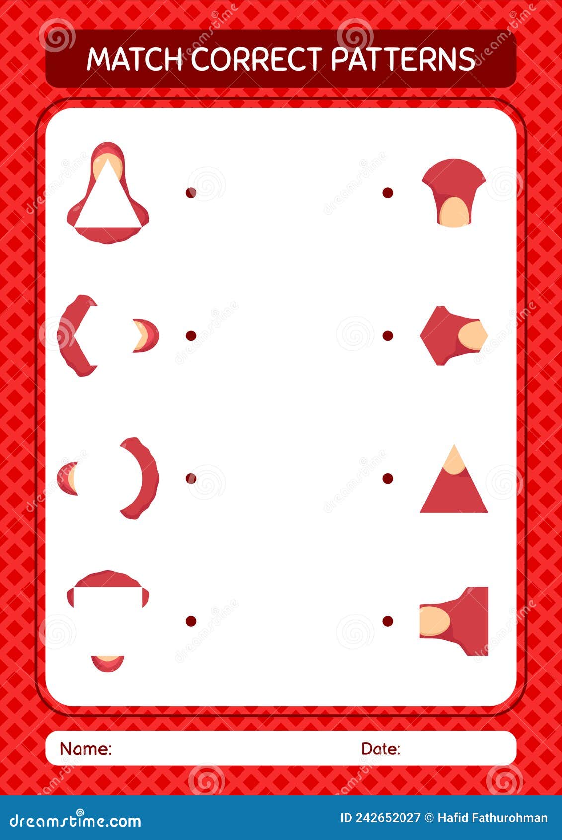 Match Pattern Game with Female Moslem. Worksheet for Preschool Kids ...