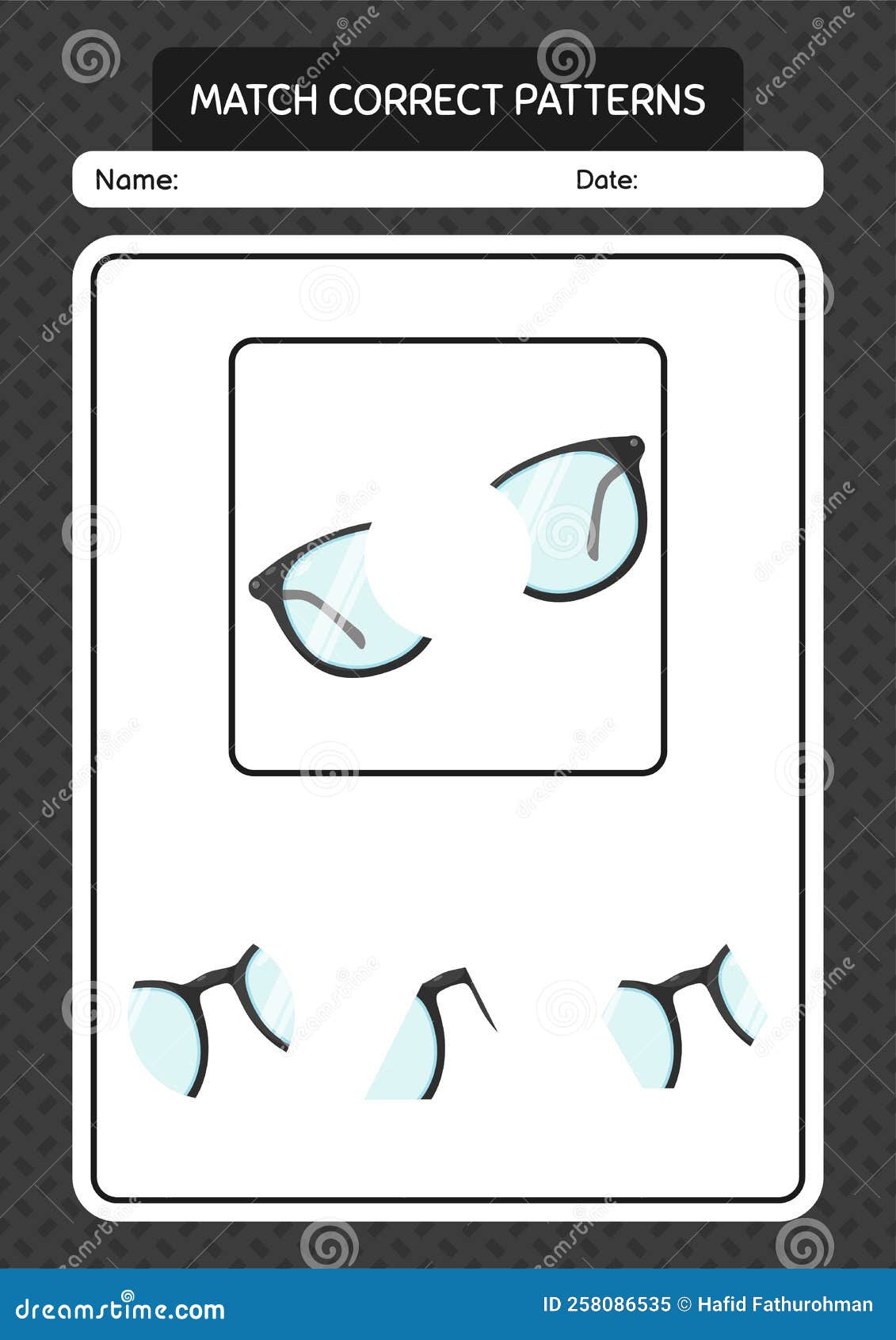Match Pattern Game with Glasses. Worksheet for Preschool Kids, Kids ...