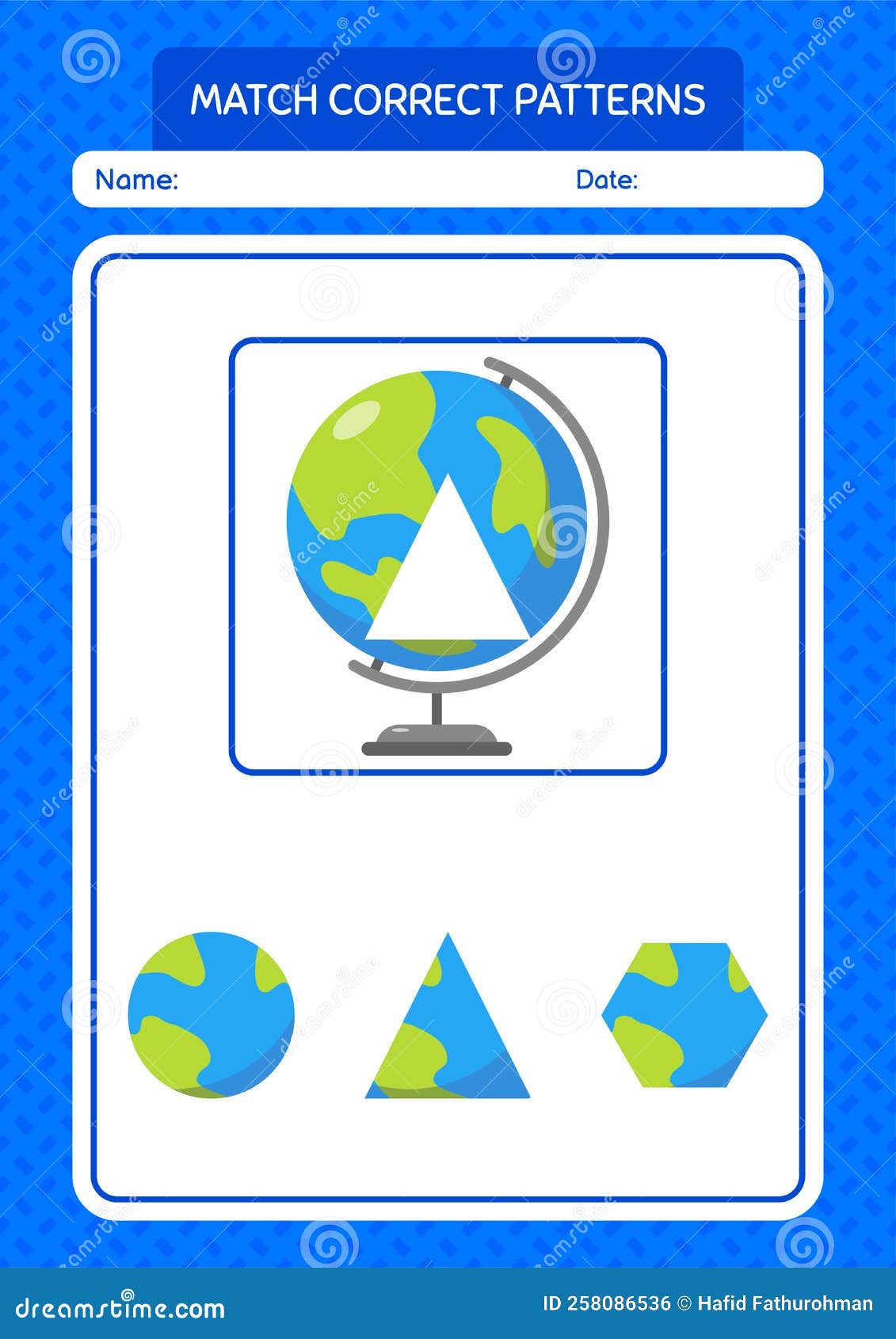 Match Pattern Game with Globe. Worksheet for Preschool Kids, Kids ...