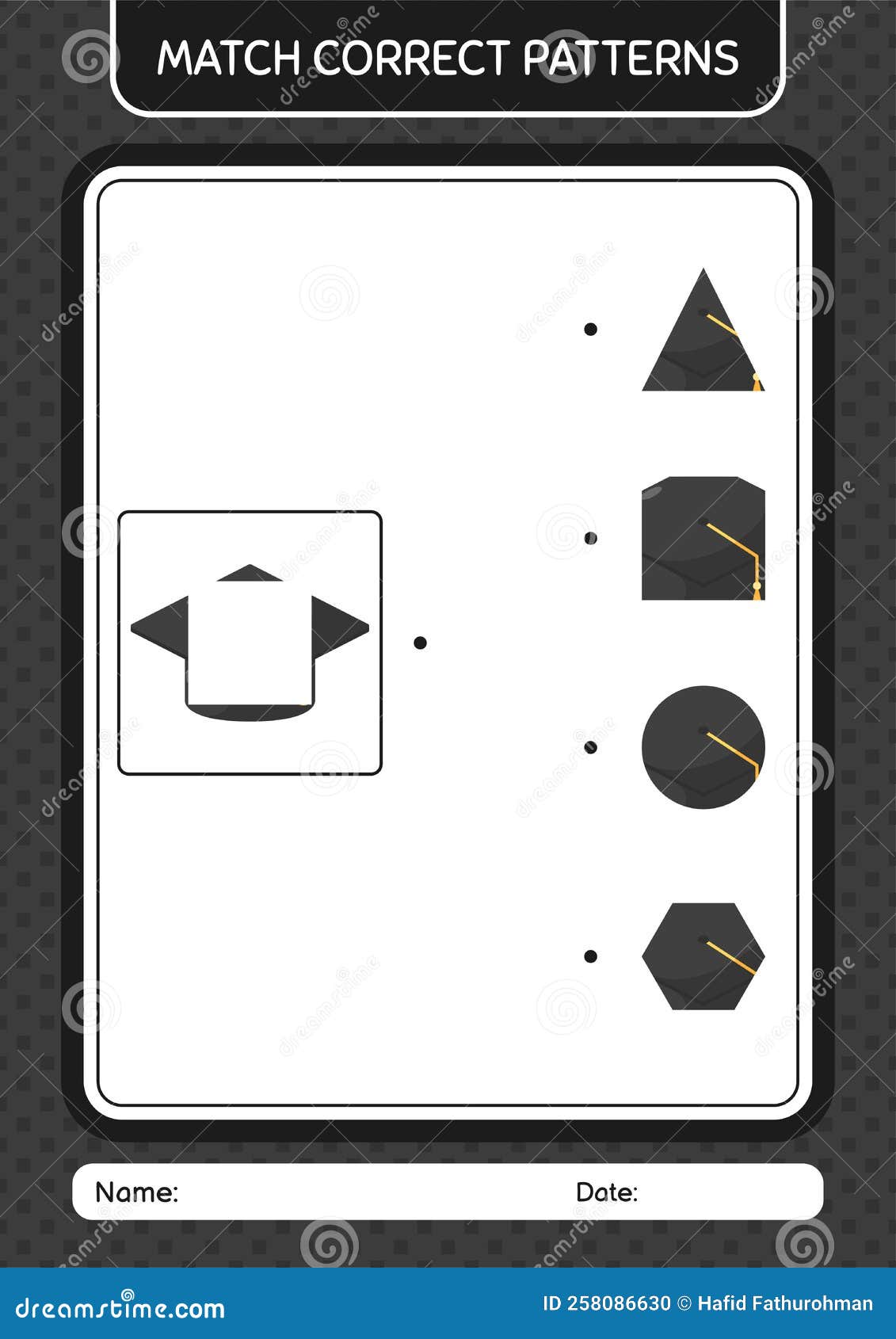 Match Pattern Game with Graduation Cap. Worksheet for Preschool Kids ...