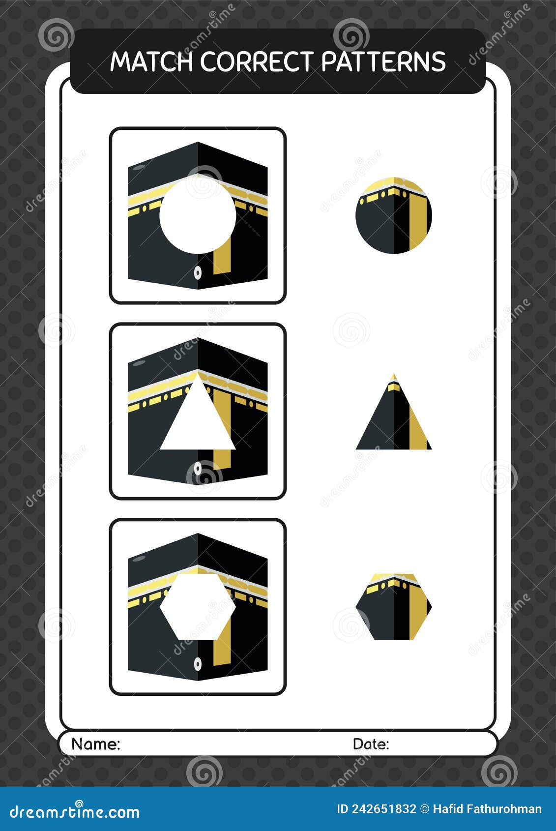 Match Pattern Game with Kaaba. Worksheet for Preschool Kids, Kids ...