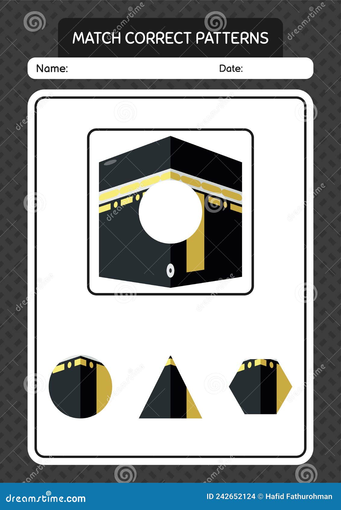 Match Pattern Game with Kaaba. Worksheet for Preschool Kids, Kids ...