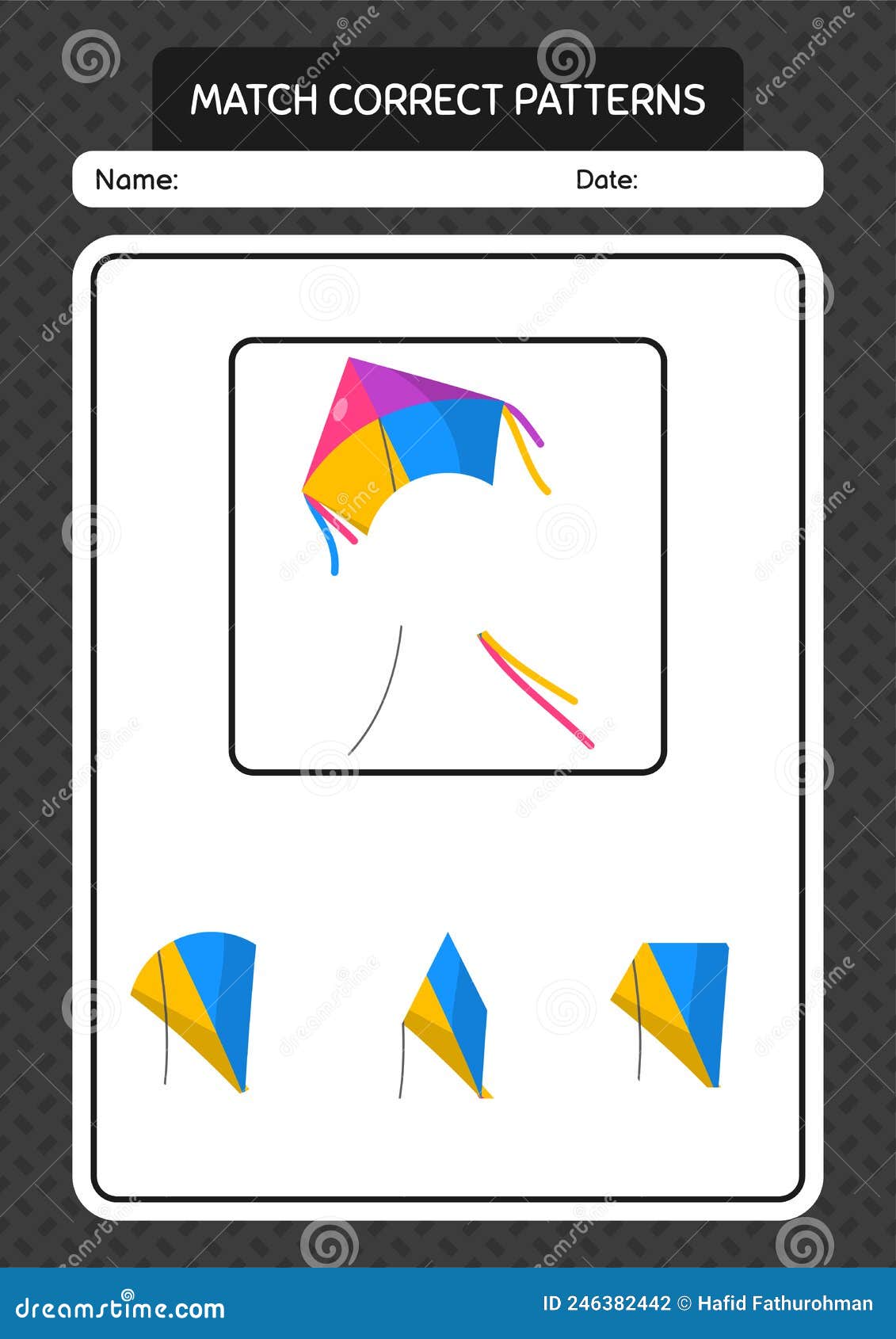 Match Pattern Game with Kite. Worksheet for Preschool Kids, Kids ...