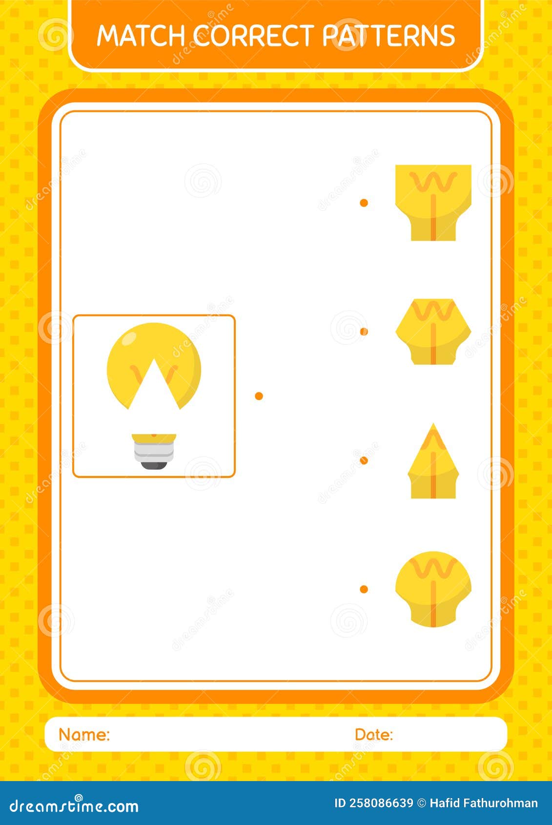 Match Pattern Game with Light Bulb. Worksheet for Preschool Kids, Kids ...