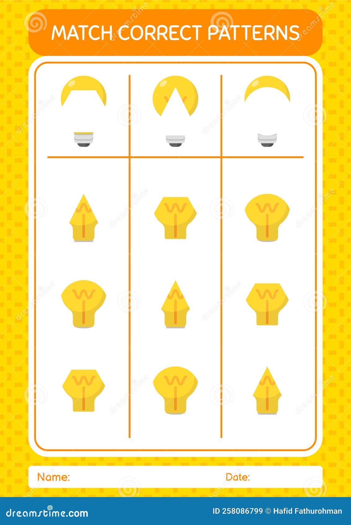 Match Pattern Game with Light Bulb. Worksheet for Preschool Kids, Kids ...
