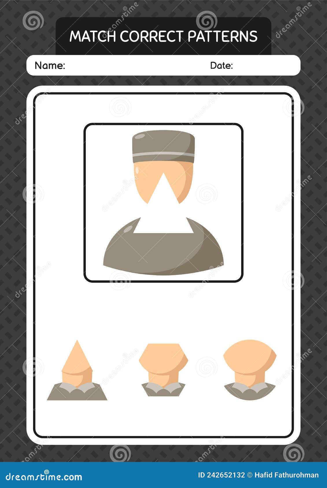 Match Pattern Game with Male Moslem. Worksheet for Preschool Kids, Kids ...