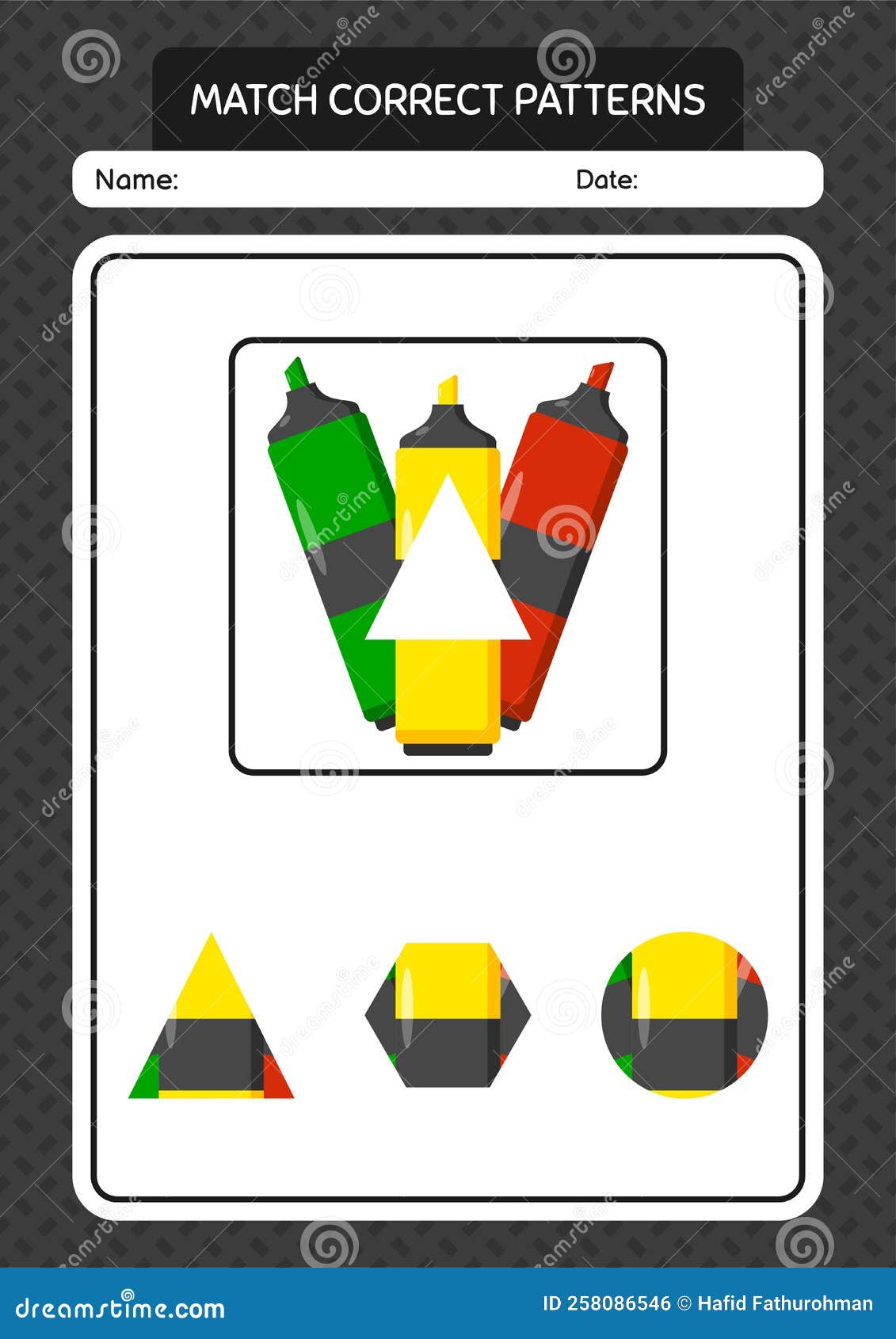 Match Pattern Game with Marker Pen. Worksheet for Preschool Kids, Kids ...