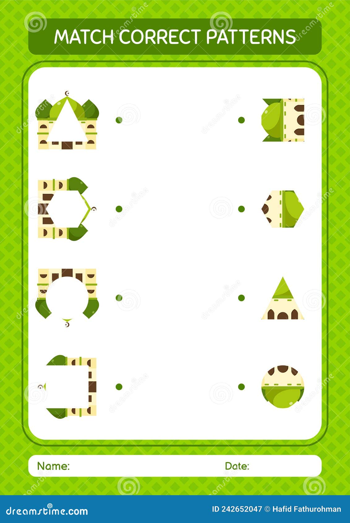 Match Pattern Game with Mosque. Worksheet for Preschool Kids, Kids ...