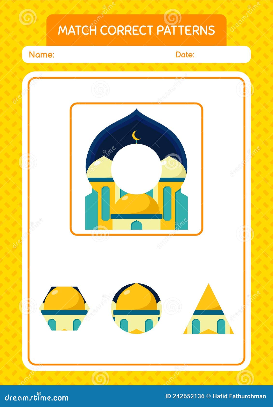Match Pattern Game with Mosque. Worksheet for Preschool Kids, Kids ...