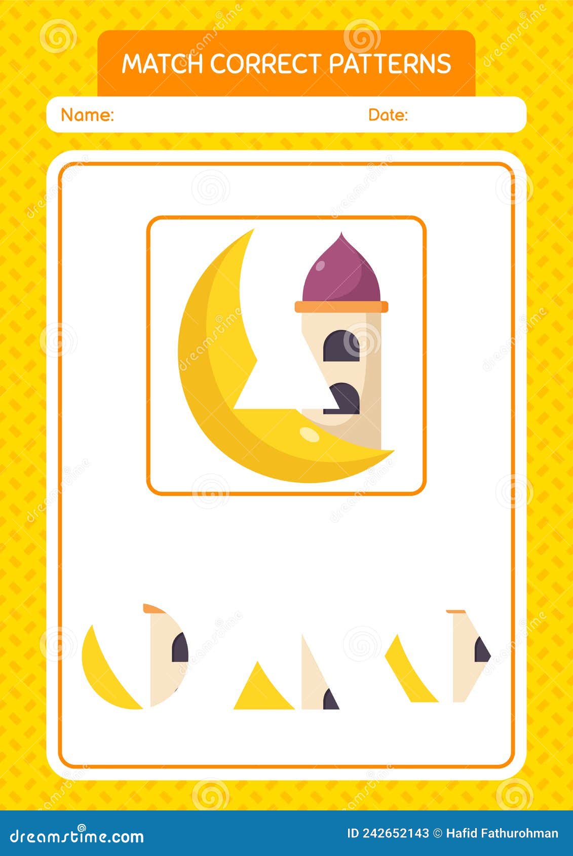 Match Pattern Game with Mosque. Worksheet for Preschool Kids, Kids ...