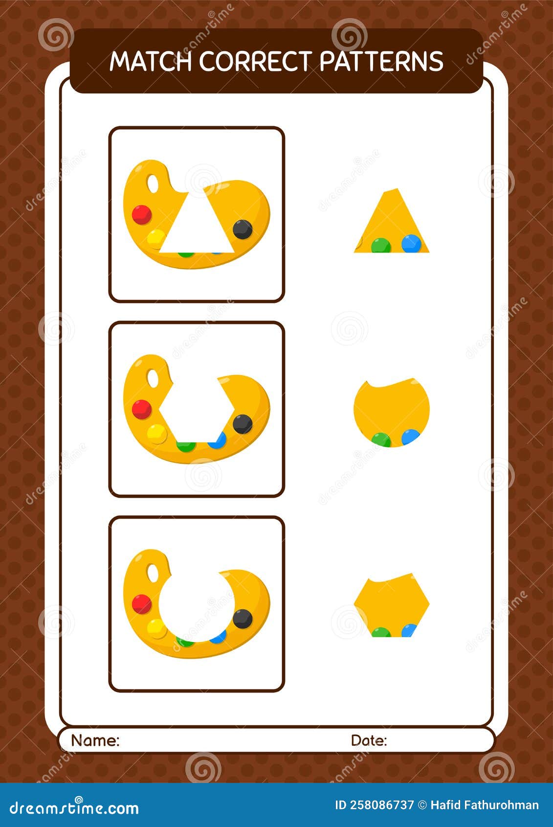 Match Pattern Game with Paint Palette. Worksheet for Preschool Kids ...
