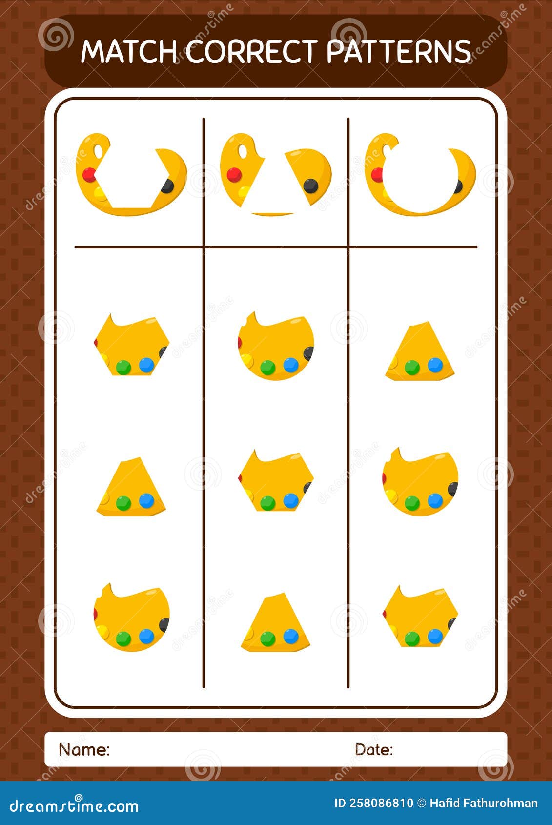 Match Pattern Game with Paint Palette. Worksheet for Preschool Kids ...