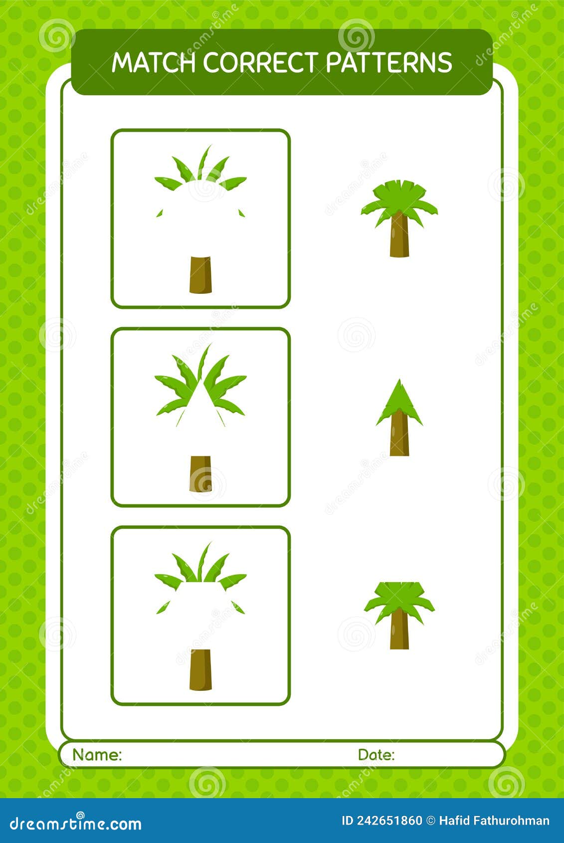 Match Pattern Game with Palm Tree. Worksheet for Preschool Kids, Kids ...