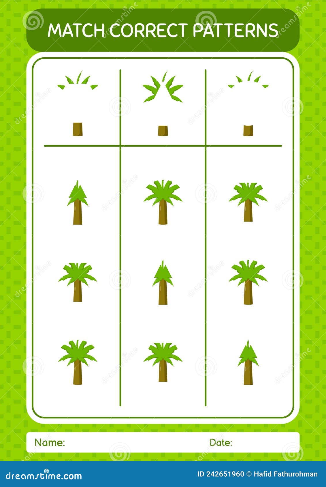 Match Pattern Game with Palm Tree. Worksheet for Preschool Kids, Kids ...