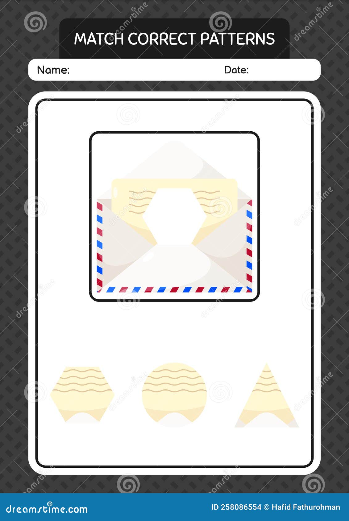 Match Pattern Game with Paper Mail. Worksheet for Preschool Kids, Kids ...