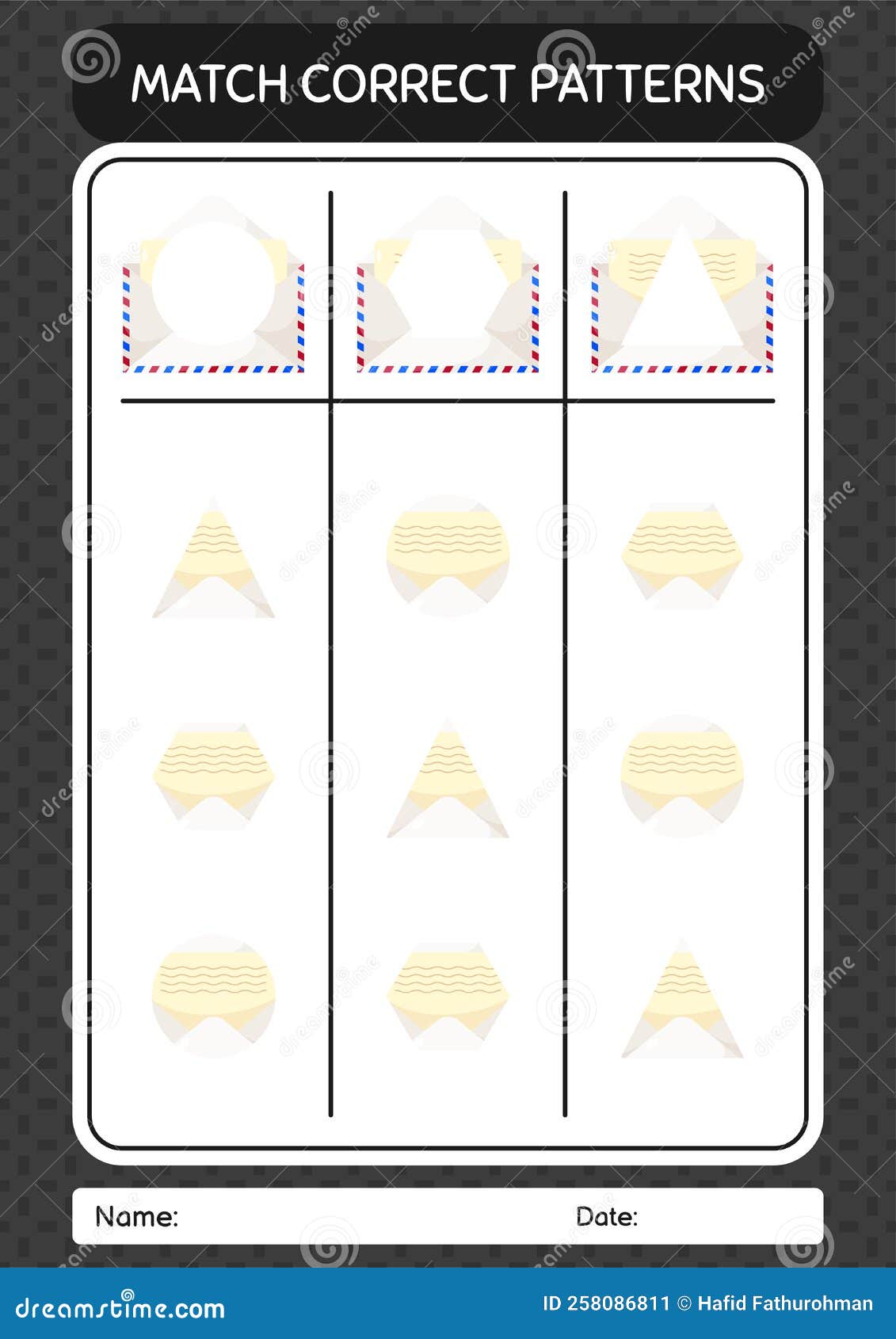 Match Pattern Game with Paper Mail. Worksheet for Preschool Kids, Kids ...