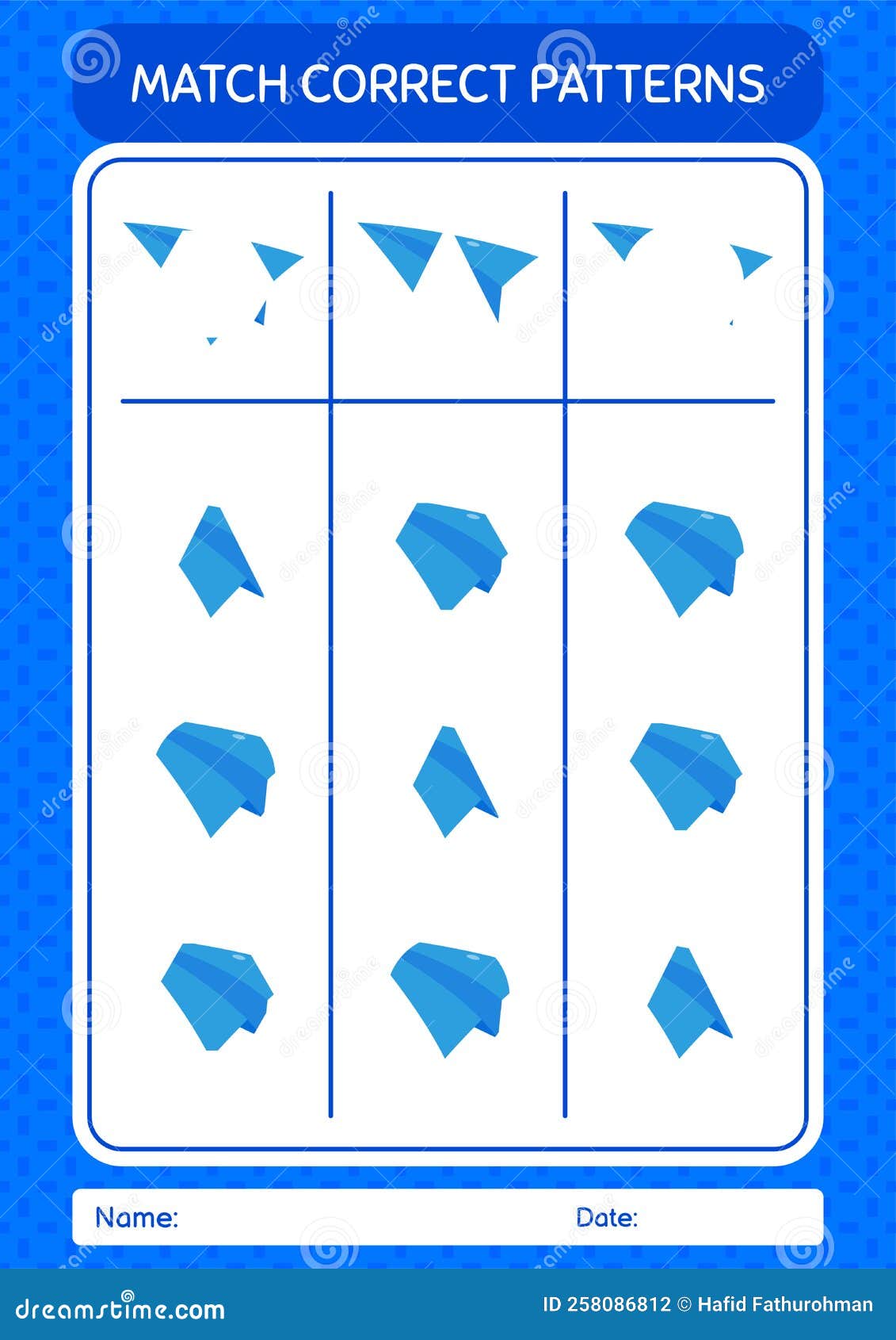 Match Pattern Game with Paper Plane. Worksheet for Preschool Kids, Kids ...
