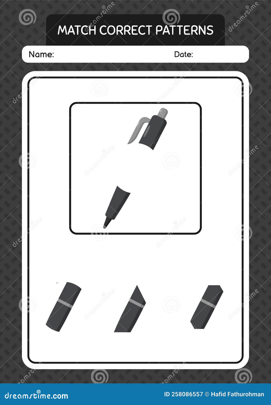 Match Pattern Game with Pen. Worksheet for Preschool Kids, Kids ...