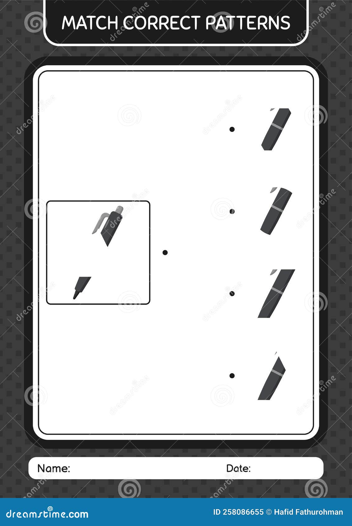 Match Pattern Game with Pen. Worksheet for Preschool Kids, Kids ...