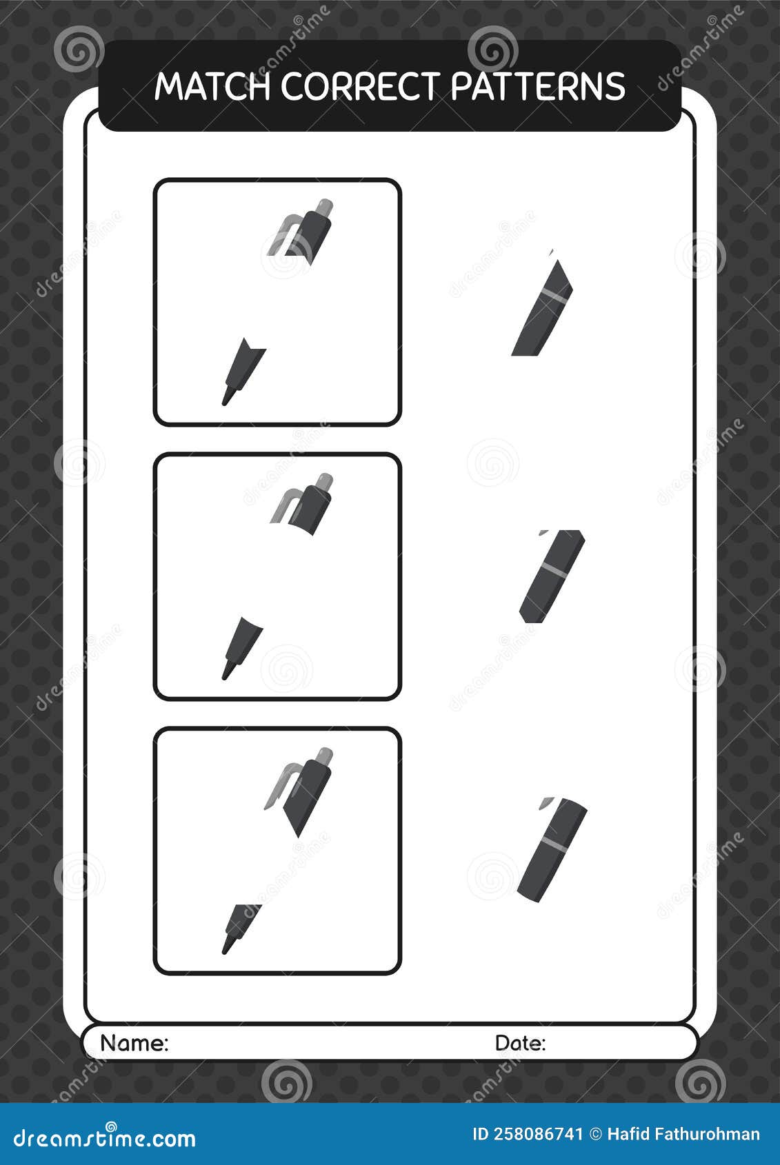 Match Pattern Game with Pen. Worksheet for Preschool Kids, Kids ...