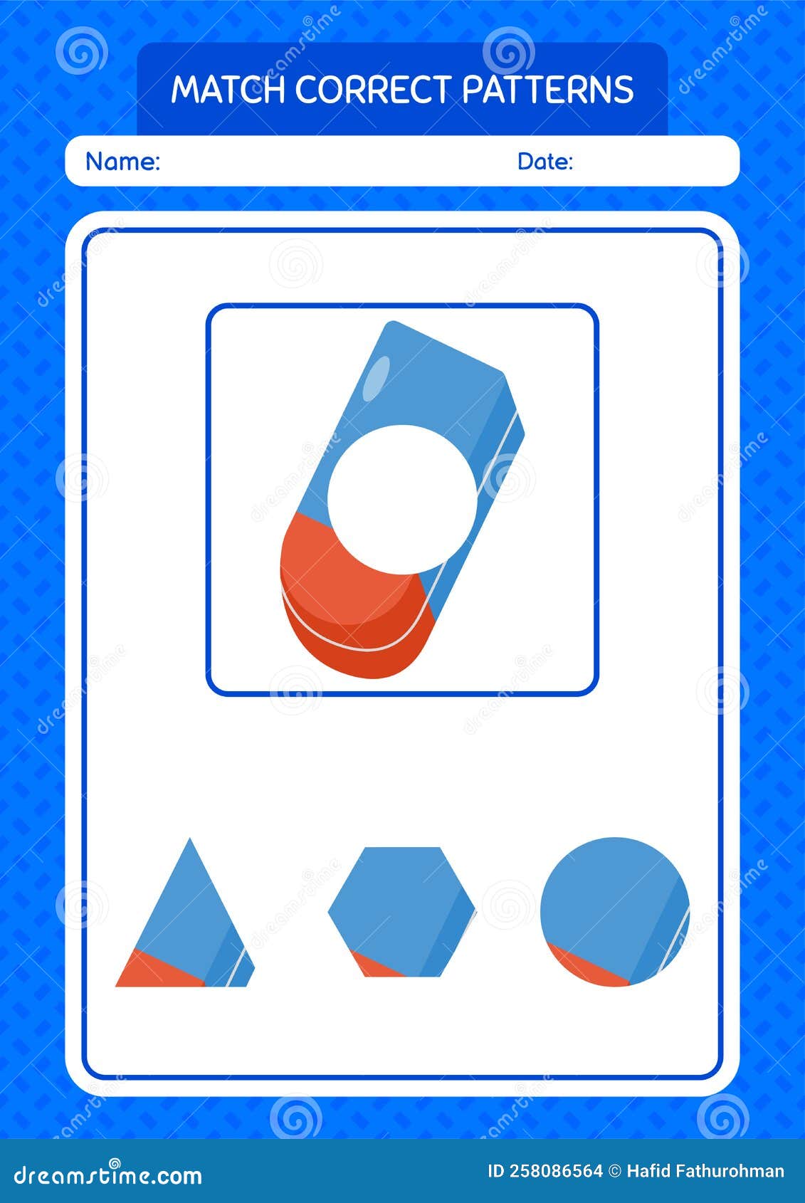Match Pattern Game with Rubber Eraser. Worksheet for Preschool Kids ...
