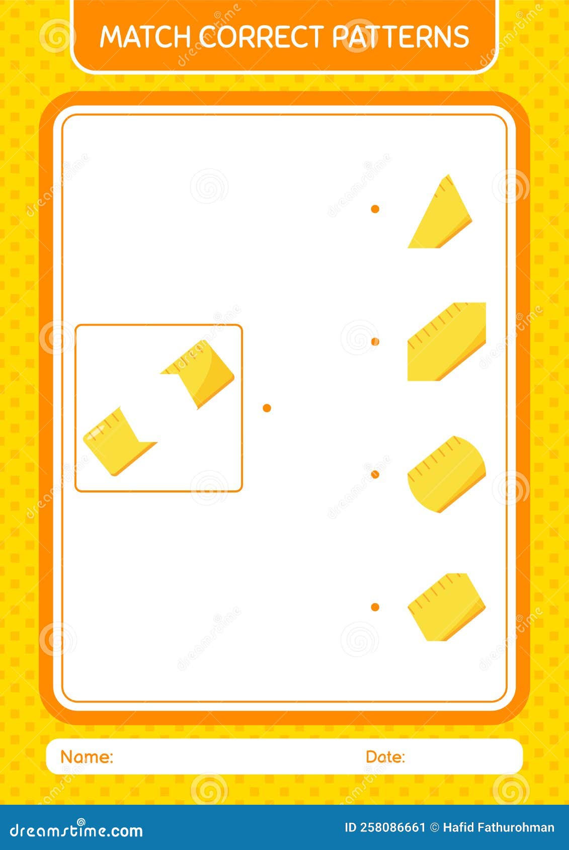 Match Pattern Game with Ruler. Worksheet for Preschool Kids, Kids Activity Sheet Stock Vector ...