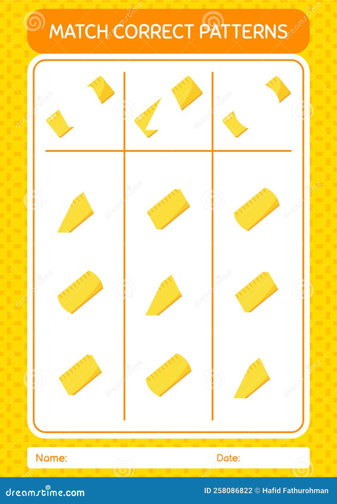 Match Pattern Game with Ruler. Worksheet for Preschool Kids, Kids ...
