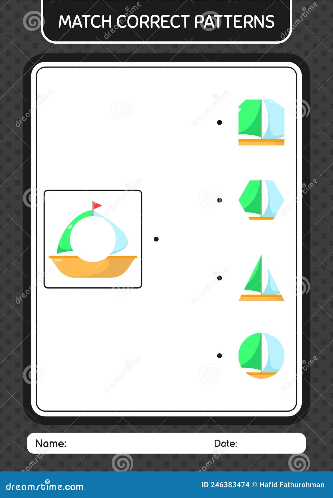 Match Pattern Game with Sailing Boat. Worksheet for Preschool Kids ...