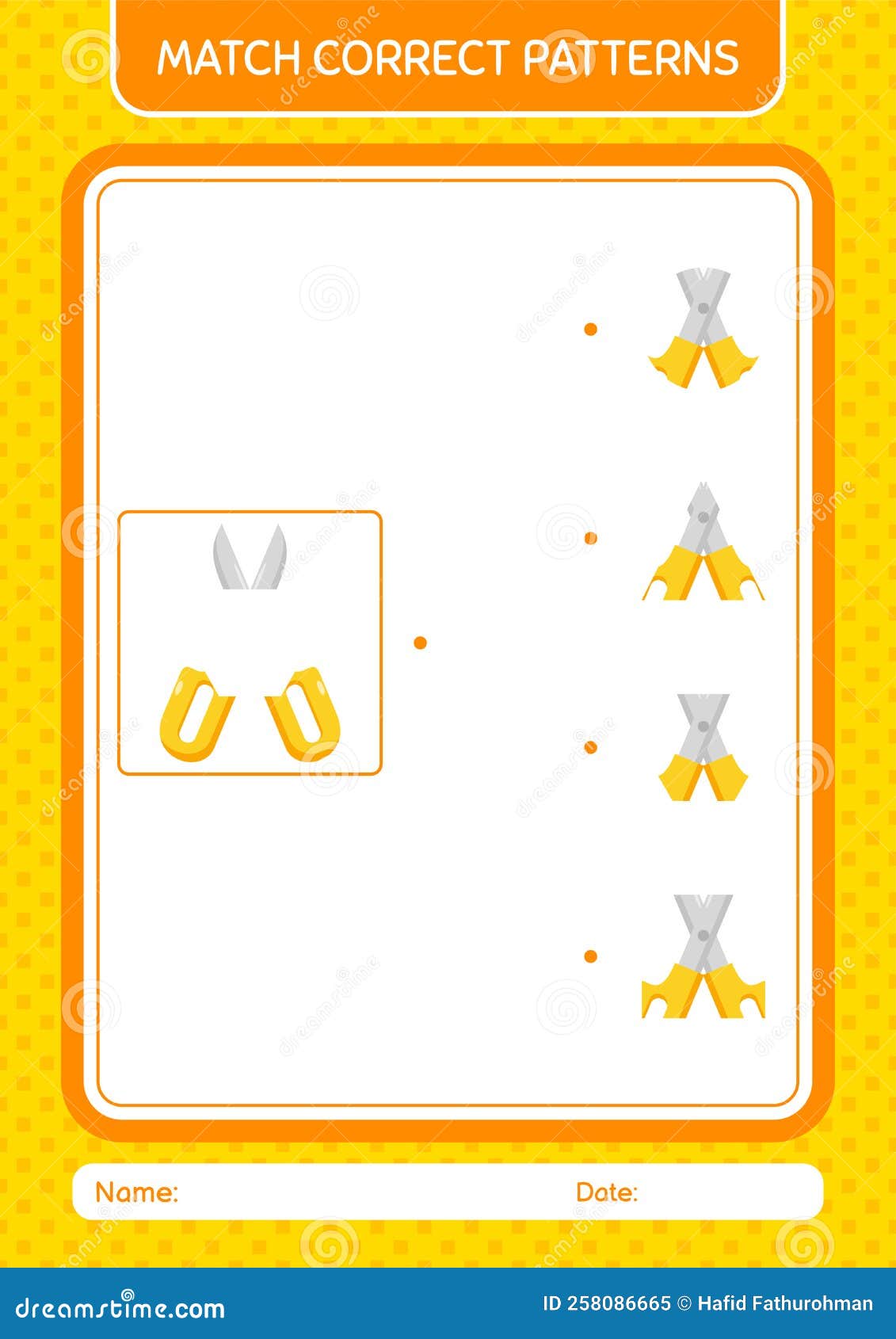 Match Pattern Game with Scissors. Worksheet for Preschool Kids, Kids Activity Sheet Stock Vector ...