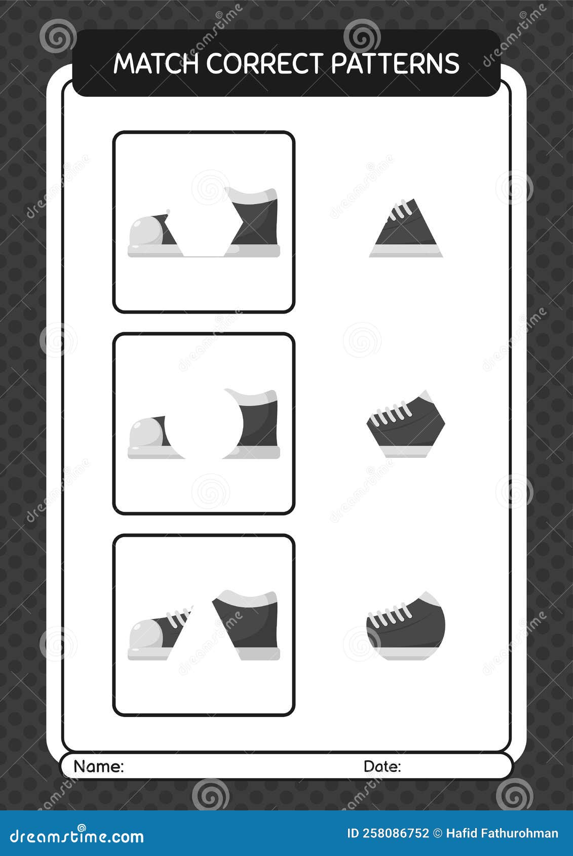 Match Pattern Game with Shoes. Worksheet for Preschool Kids, Kids ...