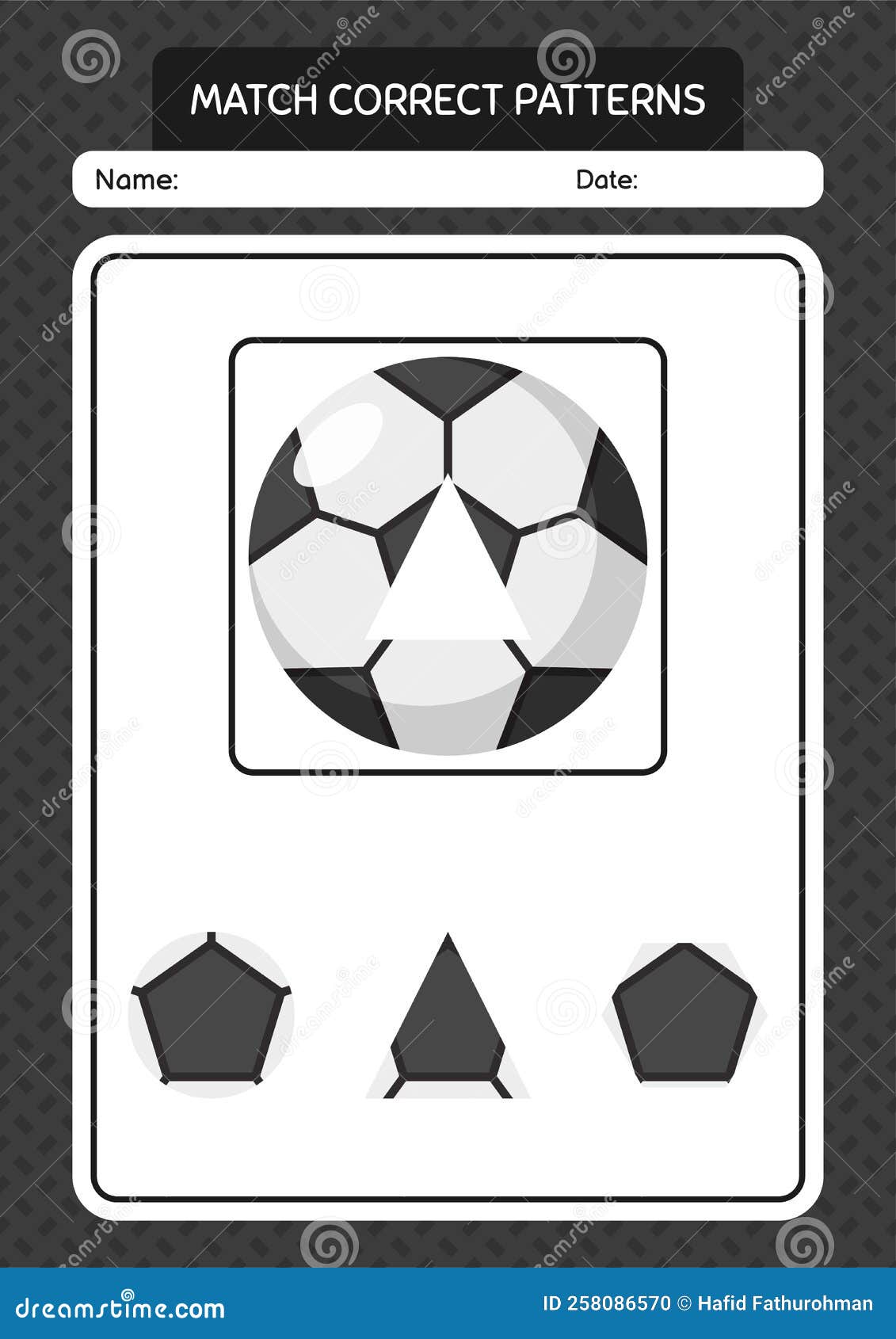 Match Pattern Game with Soccerball. Worksheet for Preschool Kids, Kids ...