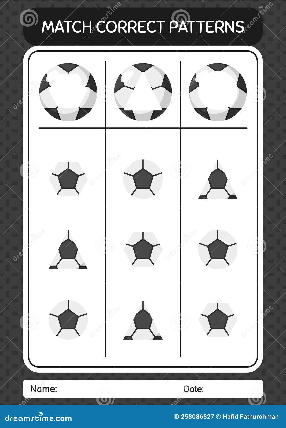 Match Pattern Game with Soccerball. Worksheet for Preschool Kids, Kids ...