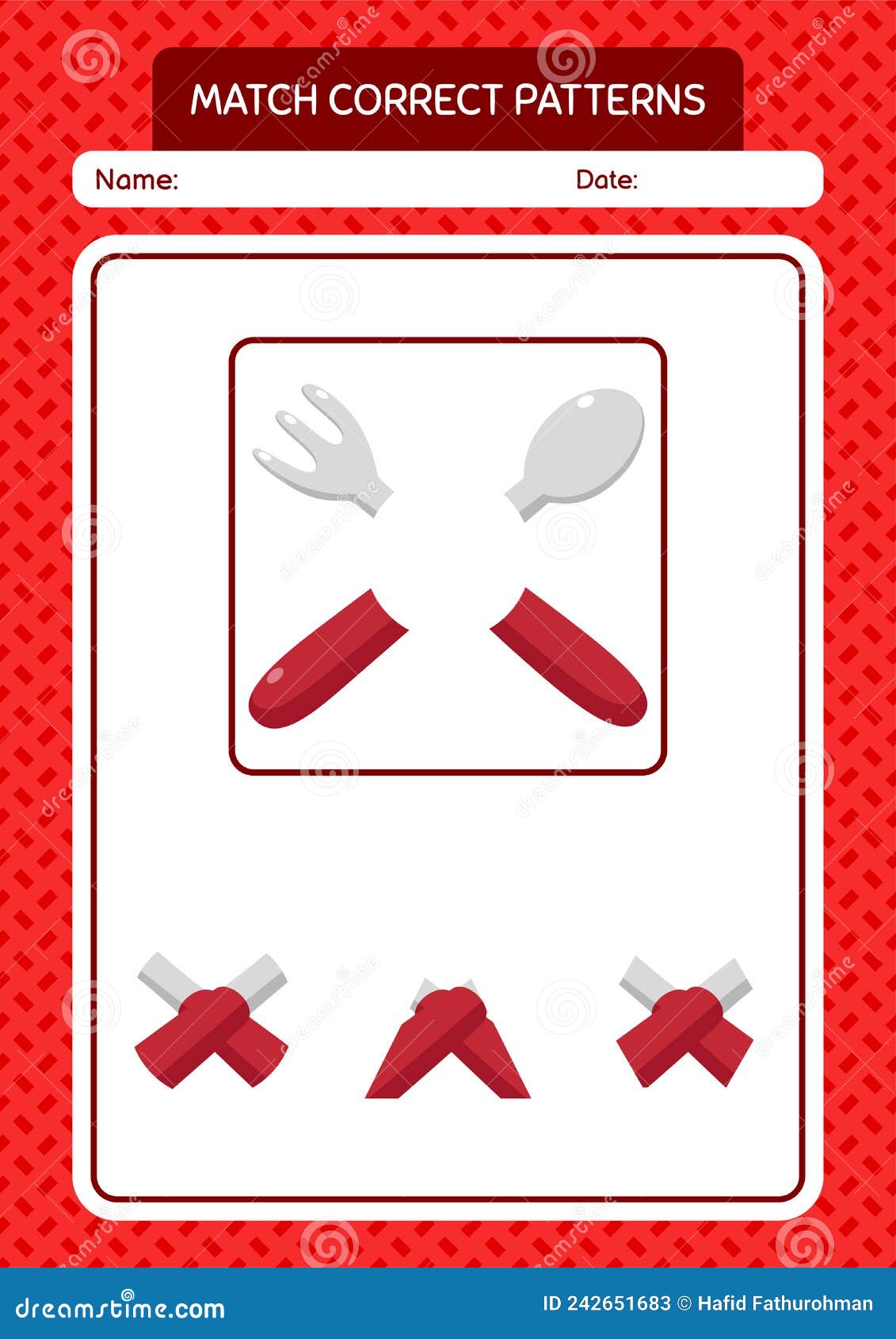Match Pattern Game with Spoon and Fork. Worksheet for Preschool Kids ...