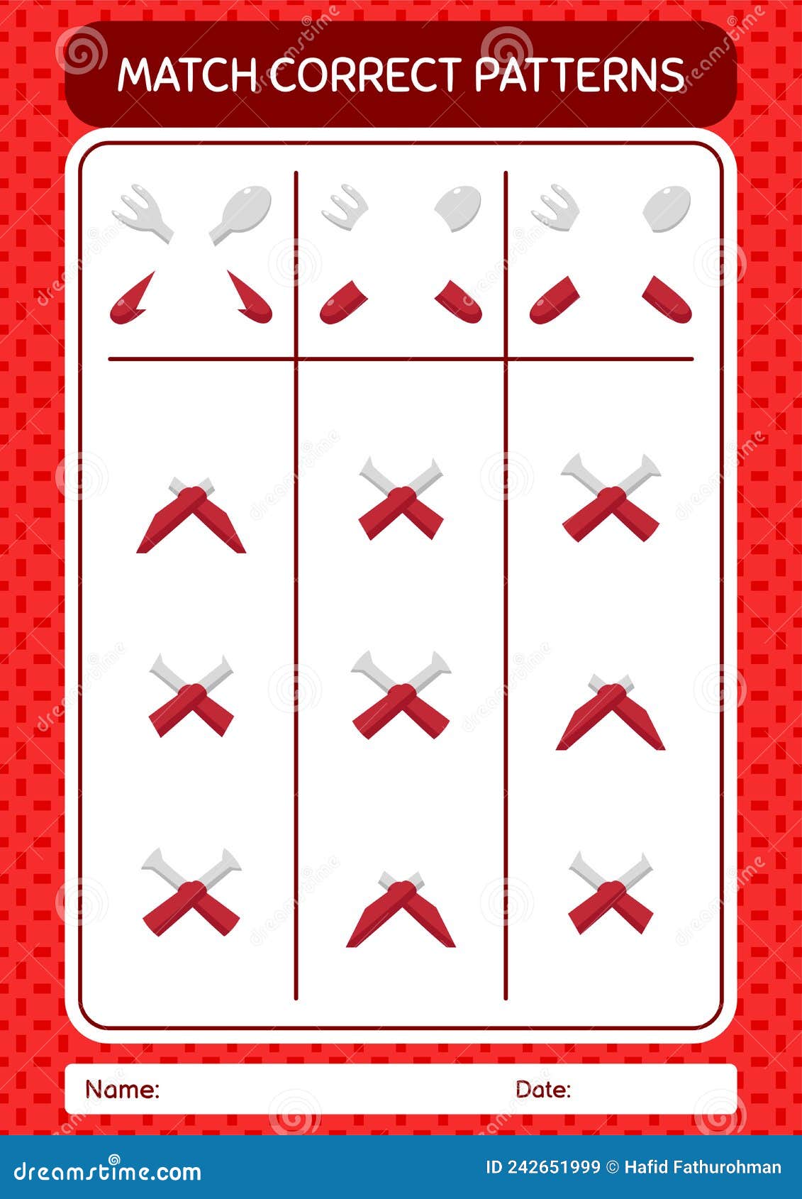 Match Pattern Game with Spoon and Fork. Worksheet for Preschool Kids ...