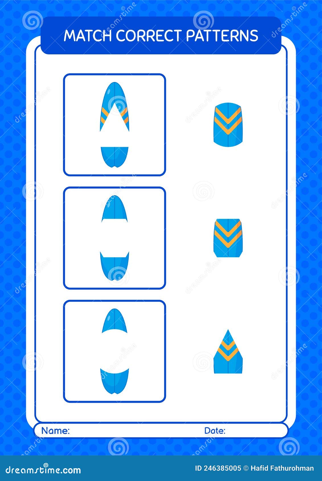 Match Pattern Game with Surfboard. Worksheet for Preschool Kids, Kids ...