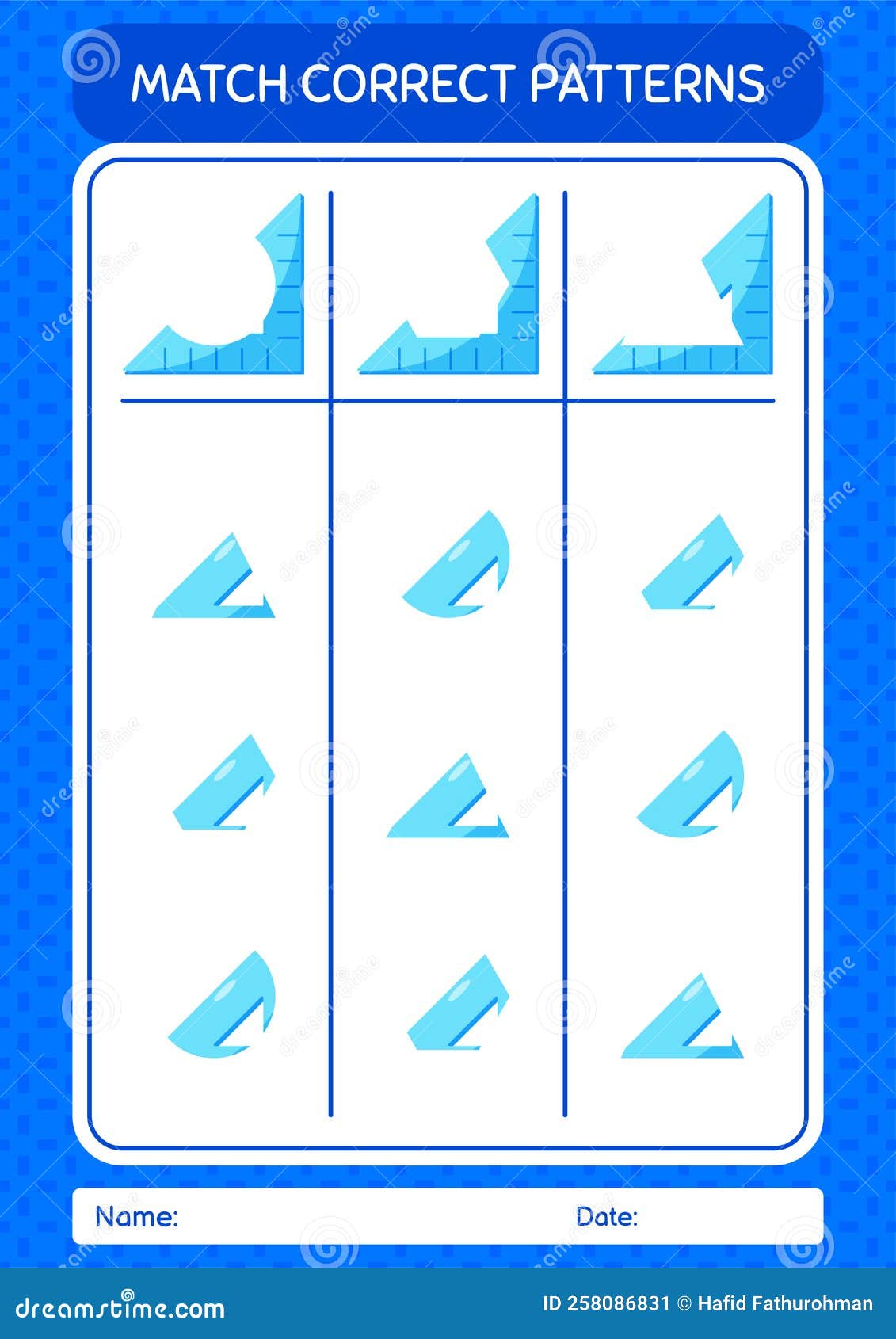 Match Pattern Game with Triangle Ruler. Worksheet for Preschool Kids ...