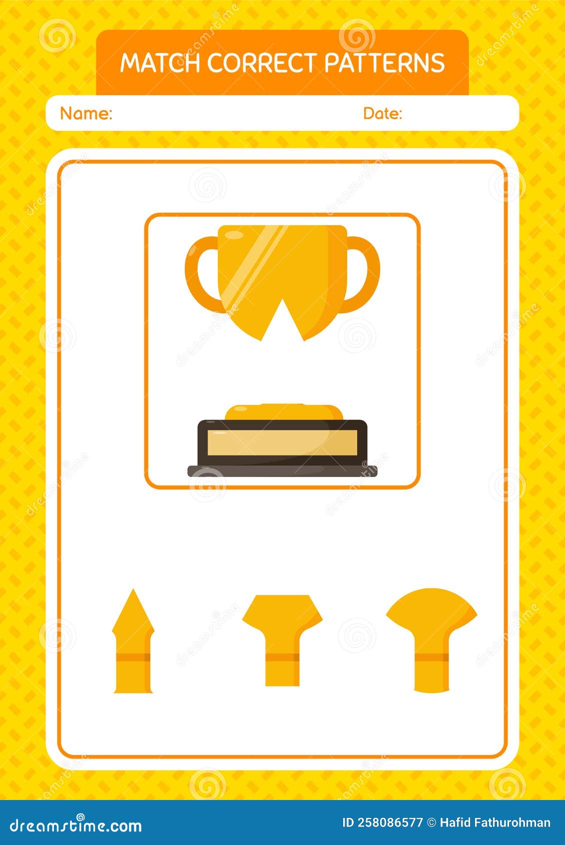 Match Pattern Game with Trophy. Worksheet for Preschool Kids, Kids ...