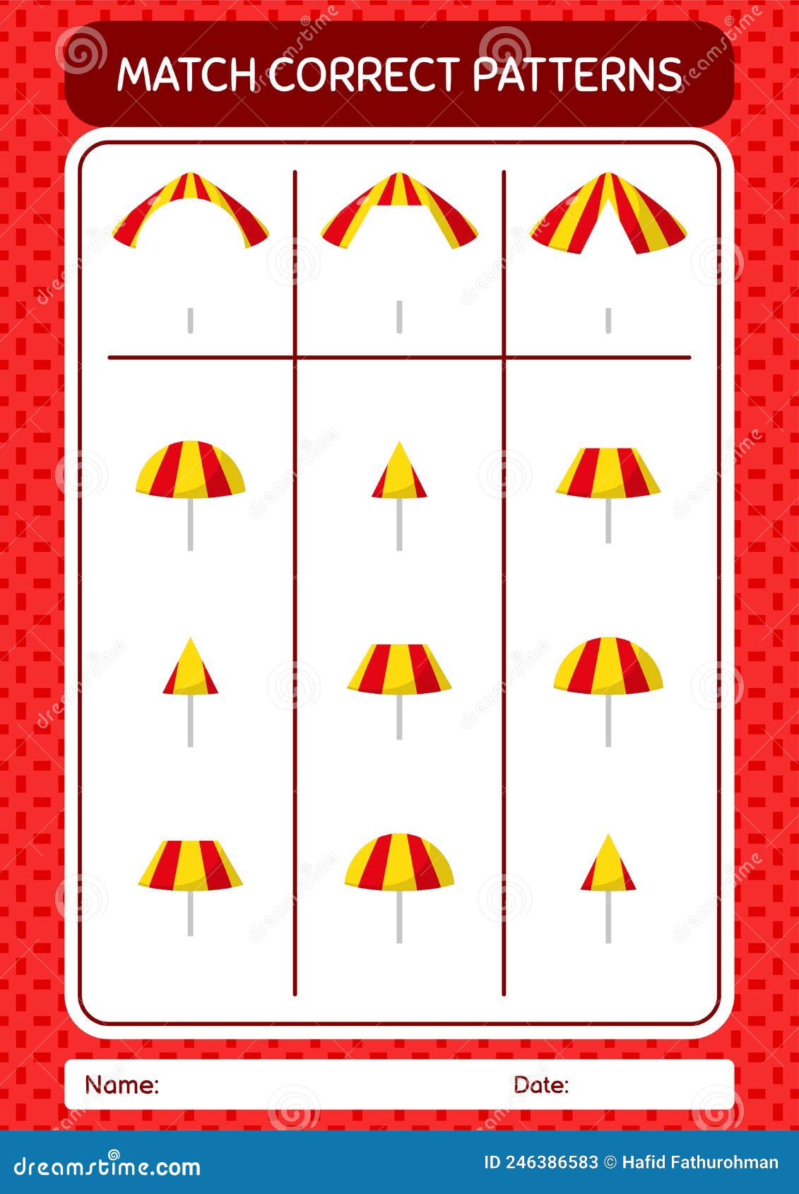 Match Pattern Game with Umbrella. Worksheet for Preschool Kids, Kids ...